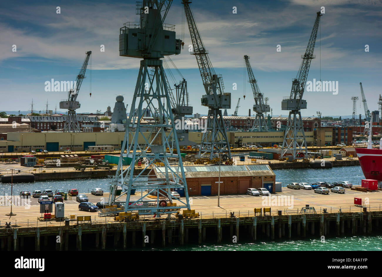 Docks and cranes in Portsmouth harbour harbor England Stock Photo - Alamy