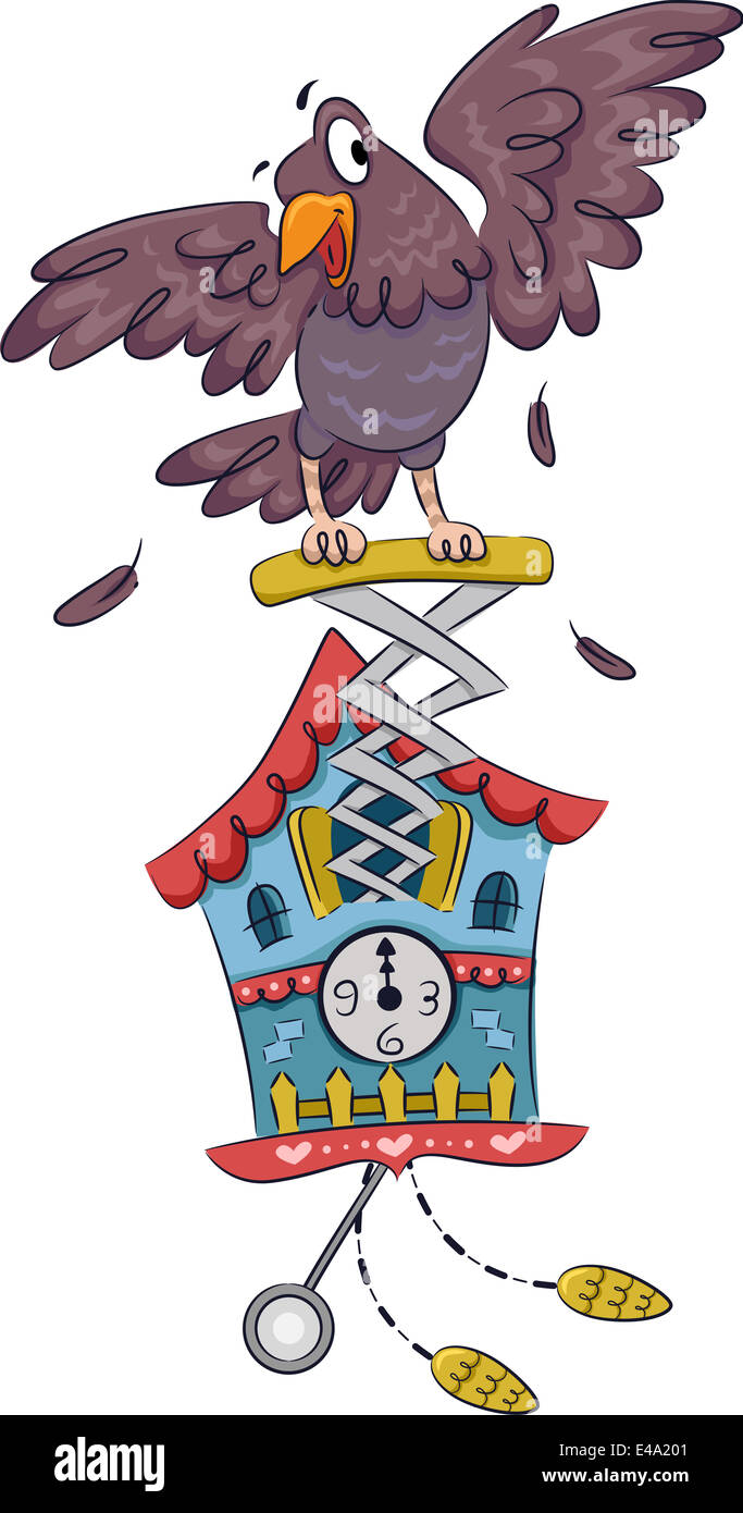 Illustration Featuring a Cuckoo Clock with a Bird Attached to it Stock ...