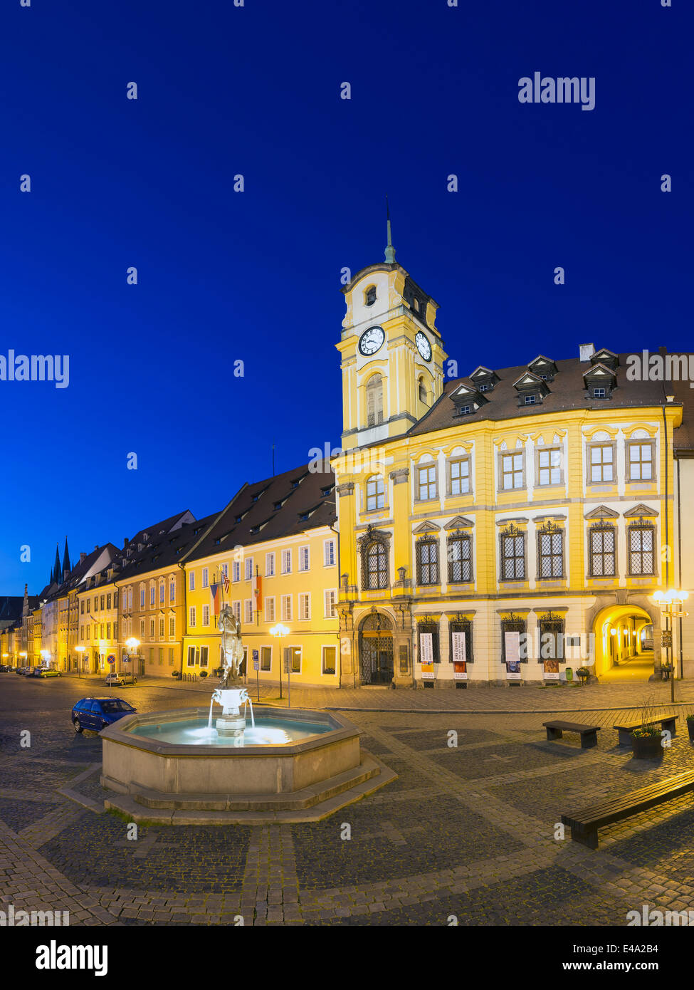 Czechia, Cheb, view of market square with new town hall at night Stock ...