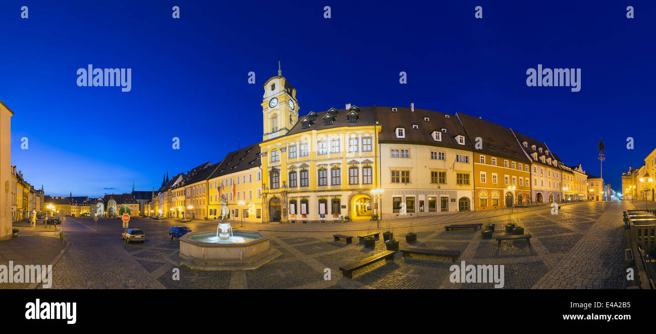 Czechia, Cheb, view of market square with new town hall at night Stock ...