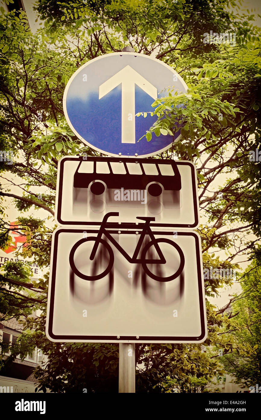 Germany, Road signs, Bus, bike and upward pointing arrow sign Stock ...