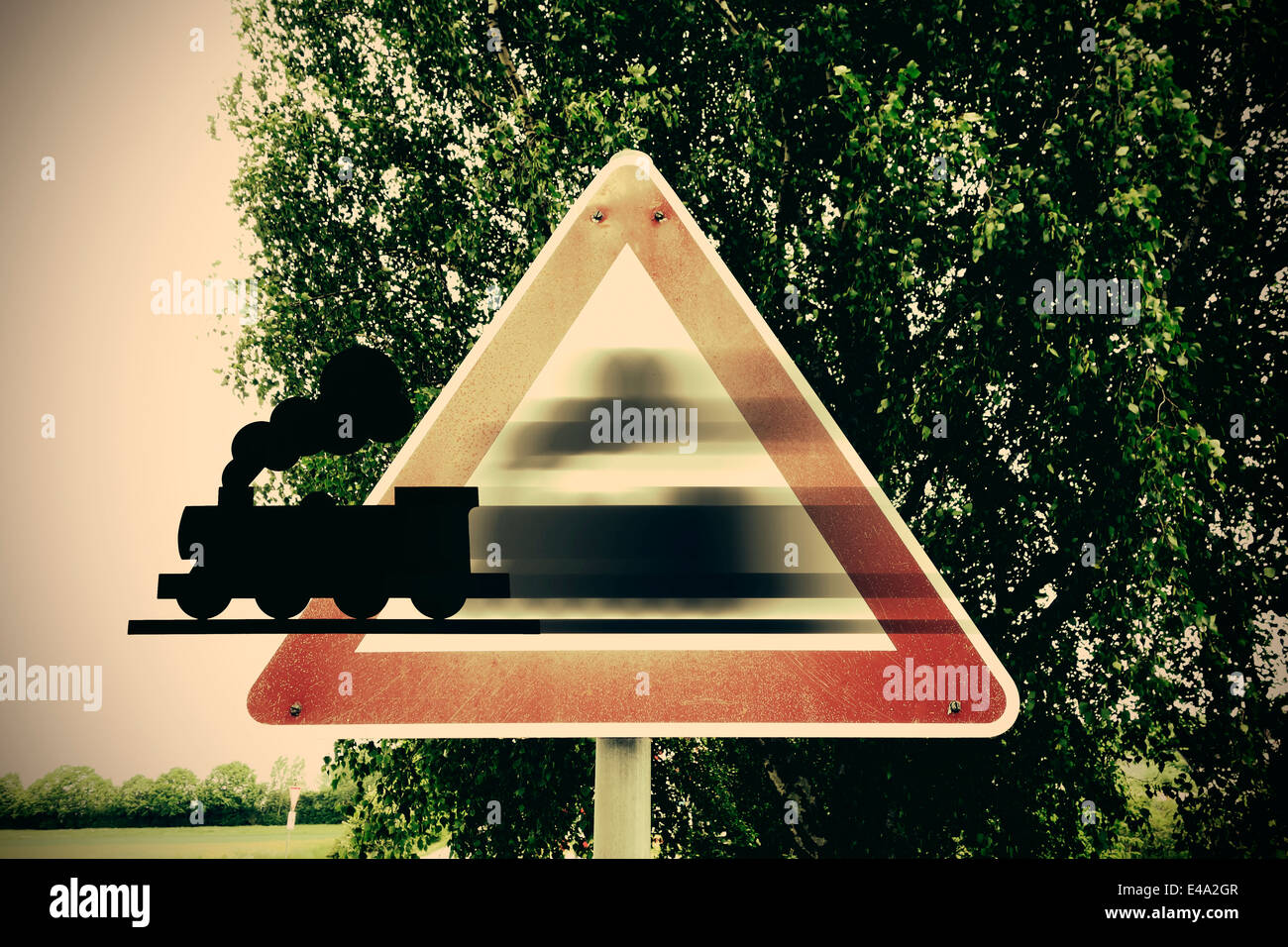 Steam train crossing road signs hi-res stock photography and images - Alamy