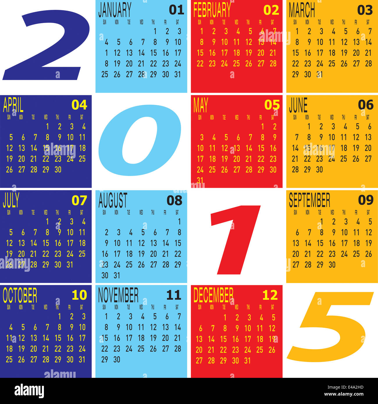 The vector of Year 2015 Colorful Calendar Stock Photo - Alamy