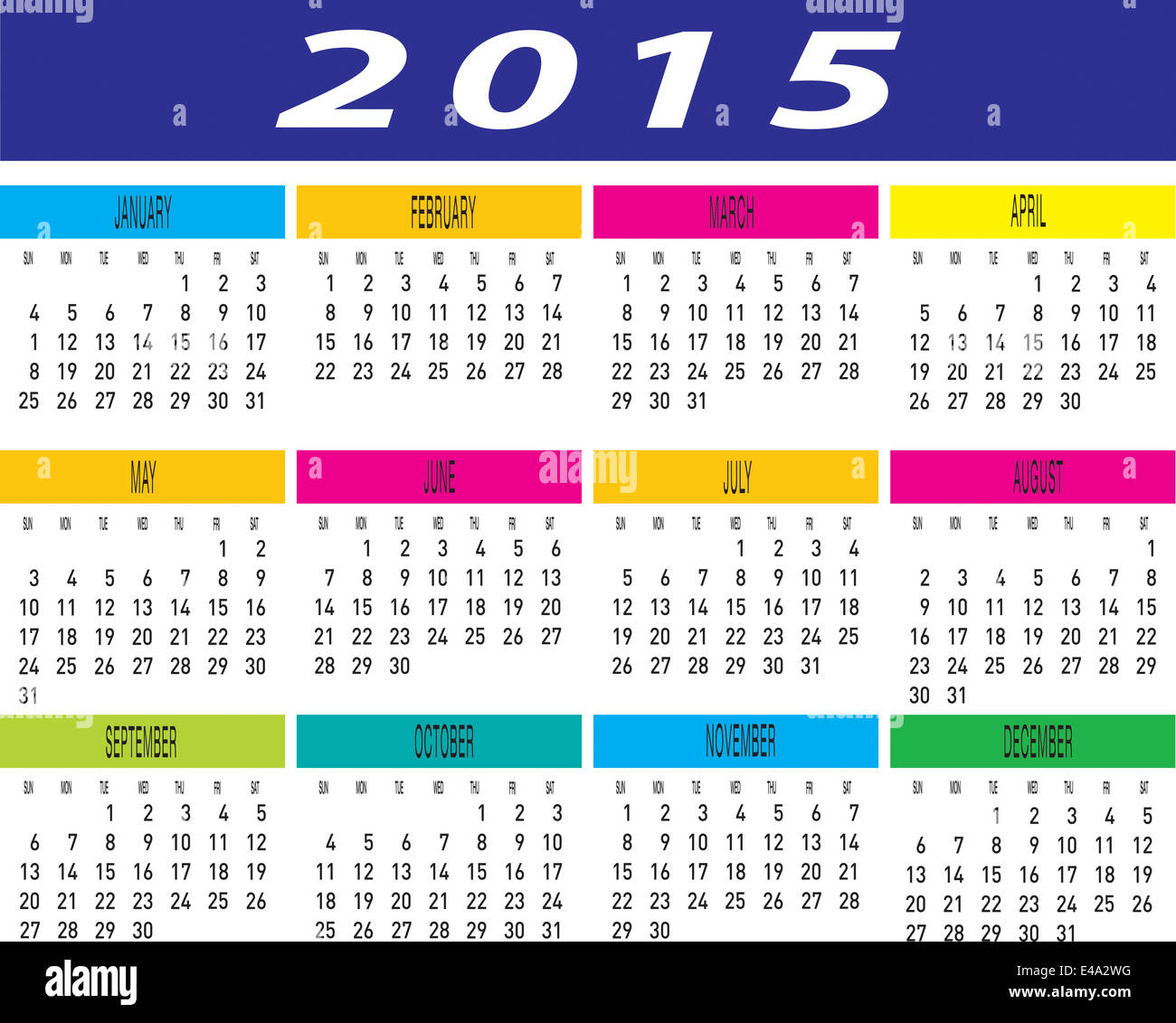 Vector illustrator of Year 2015 Colorful Calendar Schedule Stock Photo ...
