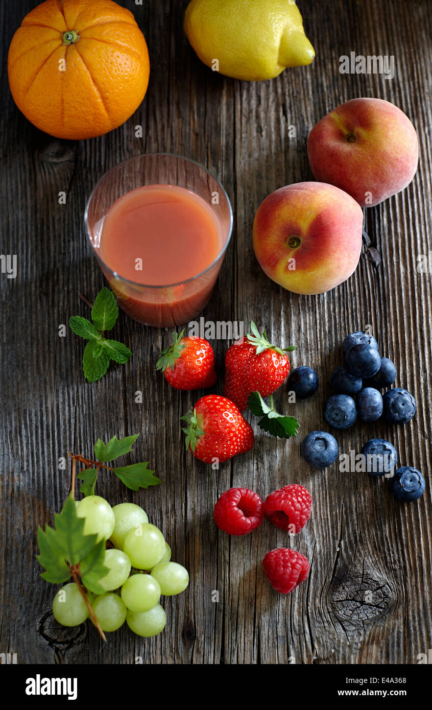 Variety of fresh fruit and fruit juice Stock Photo - Alamy