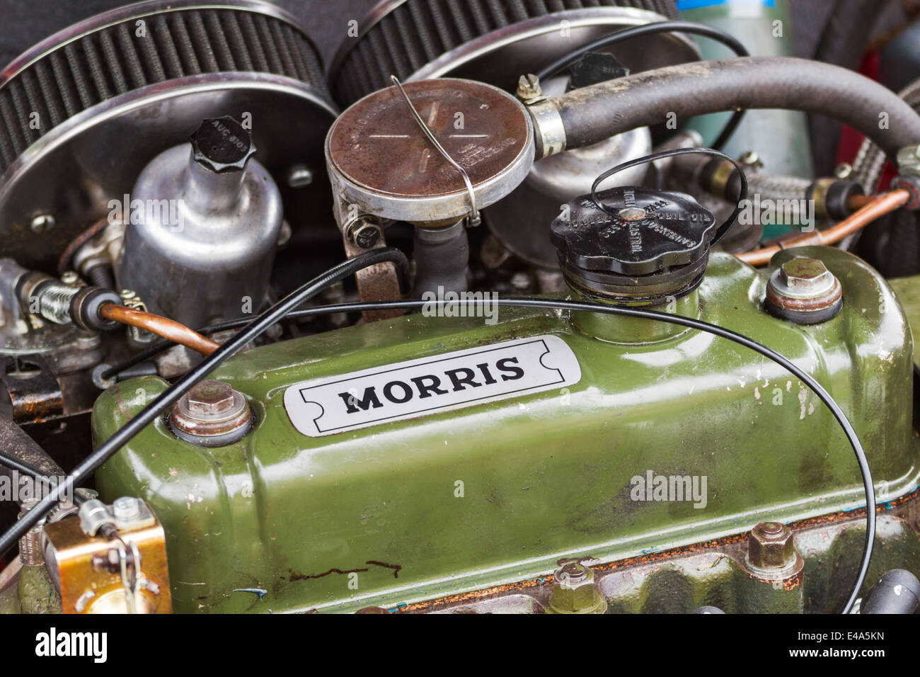 The engine of Morris Mini-Minor at a Mini rally in Northumberland ...