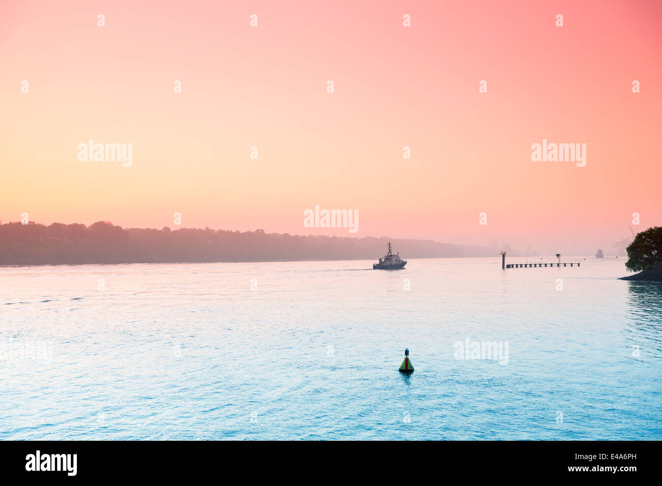 Germany, Hamburg, Finkenwerder, Elbe river in morning light Stock Photo ...