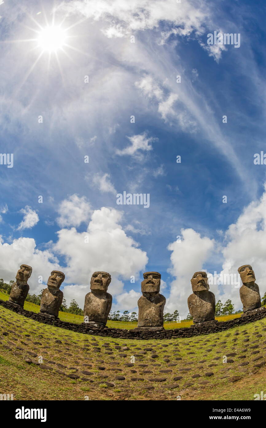 Seven Moai at Ahu Akivi, the first restored altar, Rapa Nui National ...