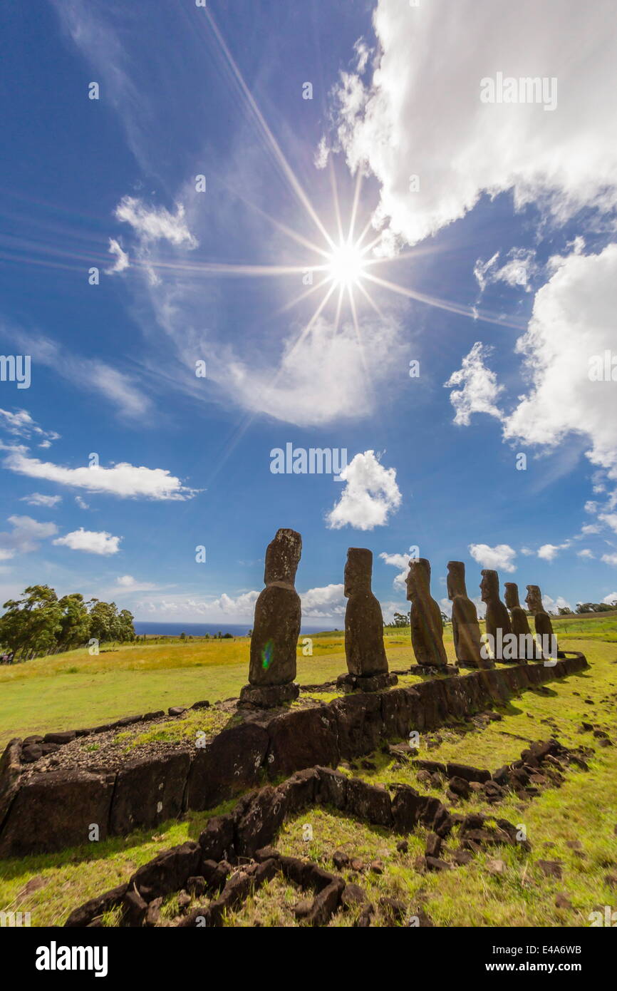 Seven Moai at Ahu Akivi, the first restored altar, Rapa Nui National ...
