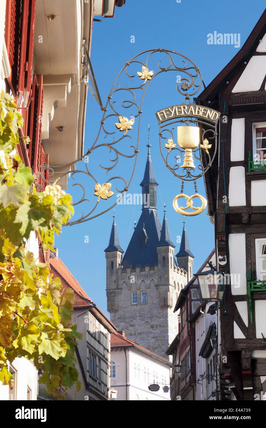 Old town with Blauer Turm Tower, Bad Wimpfen, Neckartal Valley, Baden ...