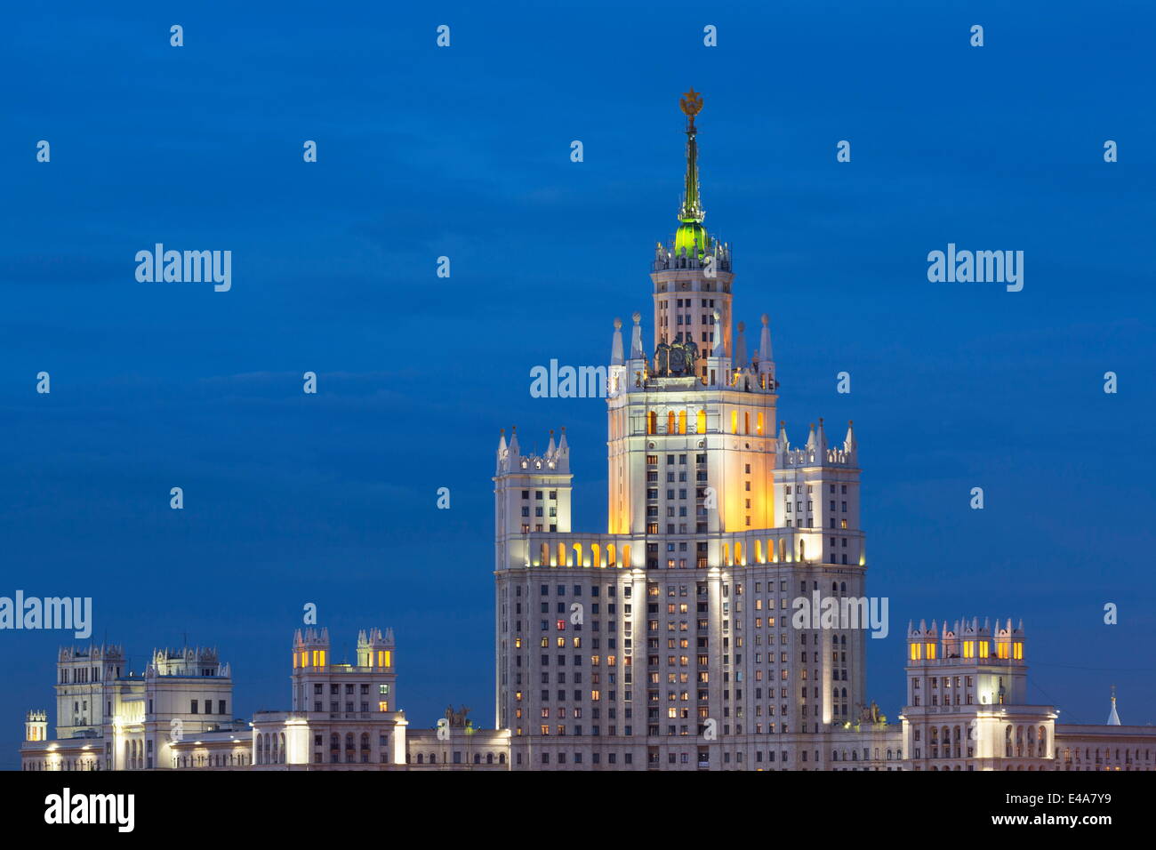 Moscow skyline at night with Stalanist-Gothic skyscraper, Moscow ...