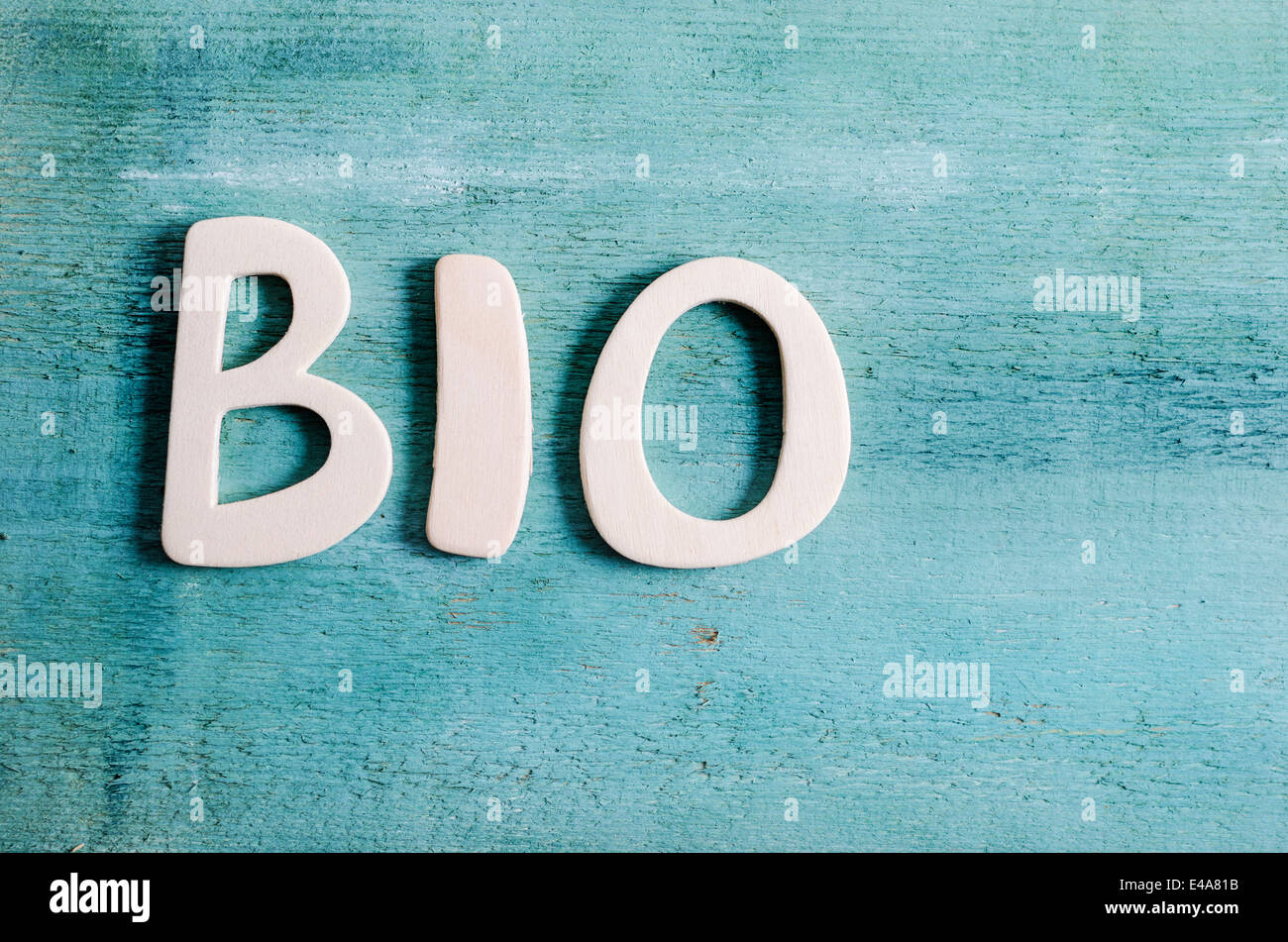 The word bio on coloured wood, elevated view Stock Photo - Alamy