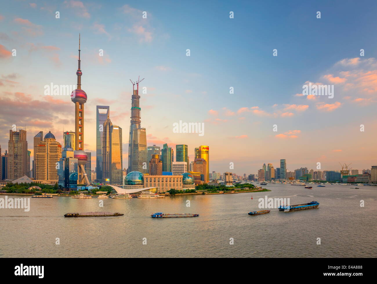 Pudong skyline across Huangpu River, including Oriental Pearl Tower ...