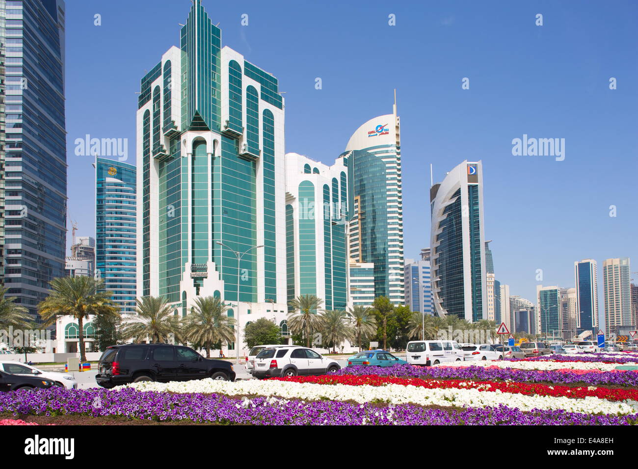 City Centre buildings and Corniche traffic, Doha, Qatar, Middle East ...
