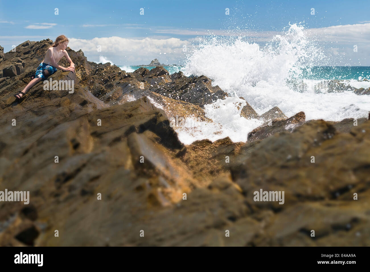 Australia, New South Wales, Byron Bay, Broken Head nature reserve, boy ...