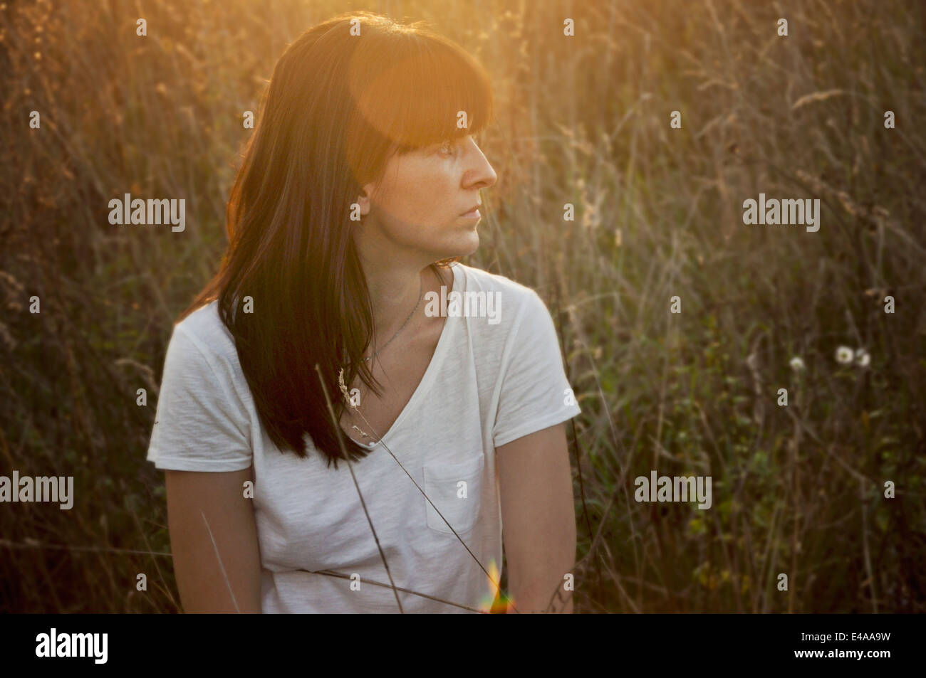 Woman portrait profile long hair hi-res stock photography and images ...