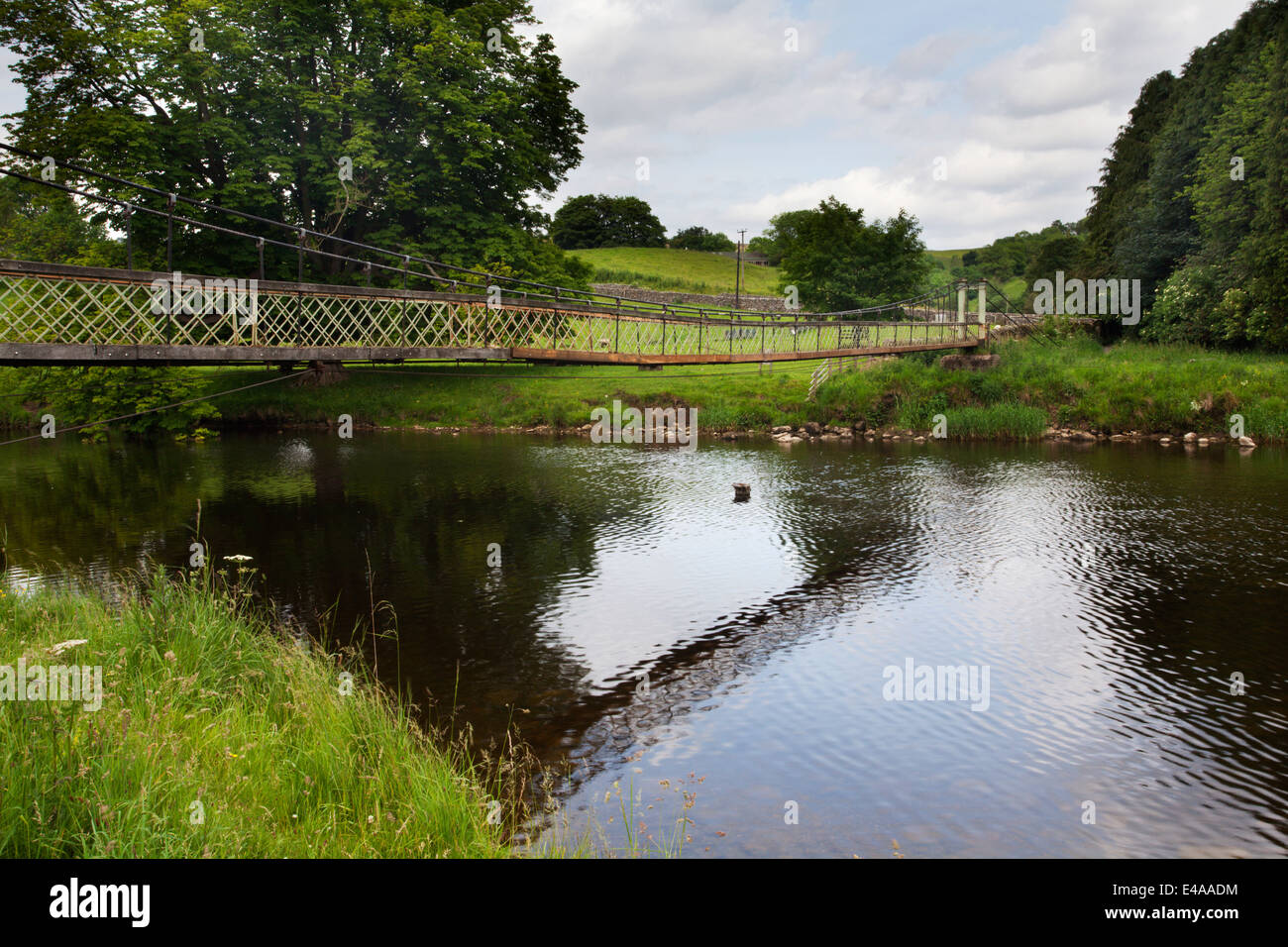 Hebden Suspension Bridge over the River Wharfe Yorkshire Dales England ...