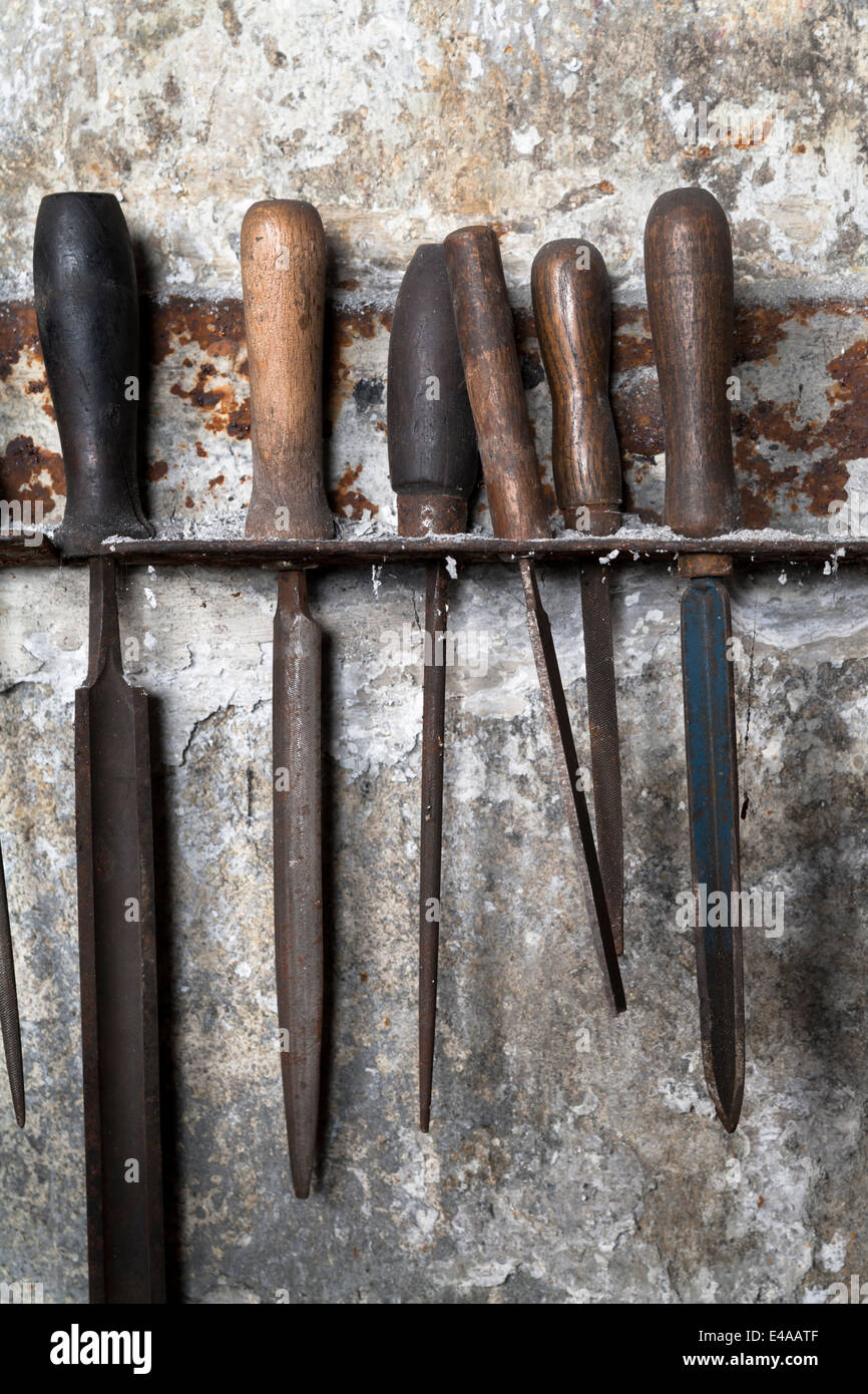 Germany, Bavaria, Josefsthal, fitting with six old metal files at ...