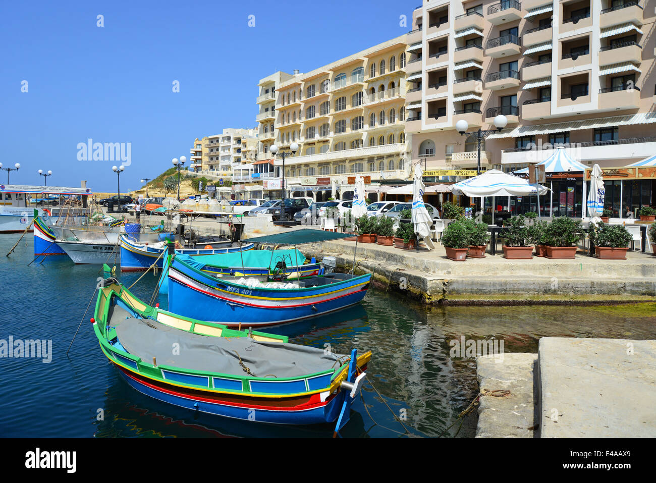 Luzzu boats in harbour, Marsalforn, Gozo (Għawdex), Gozo and Comino ...