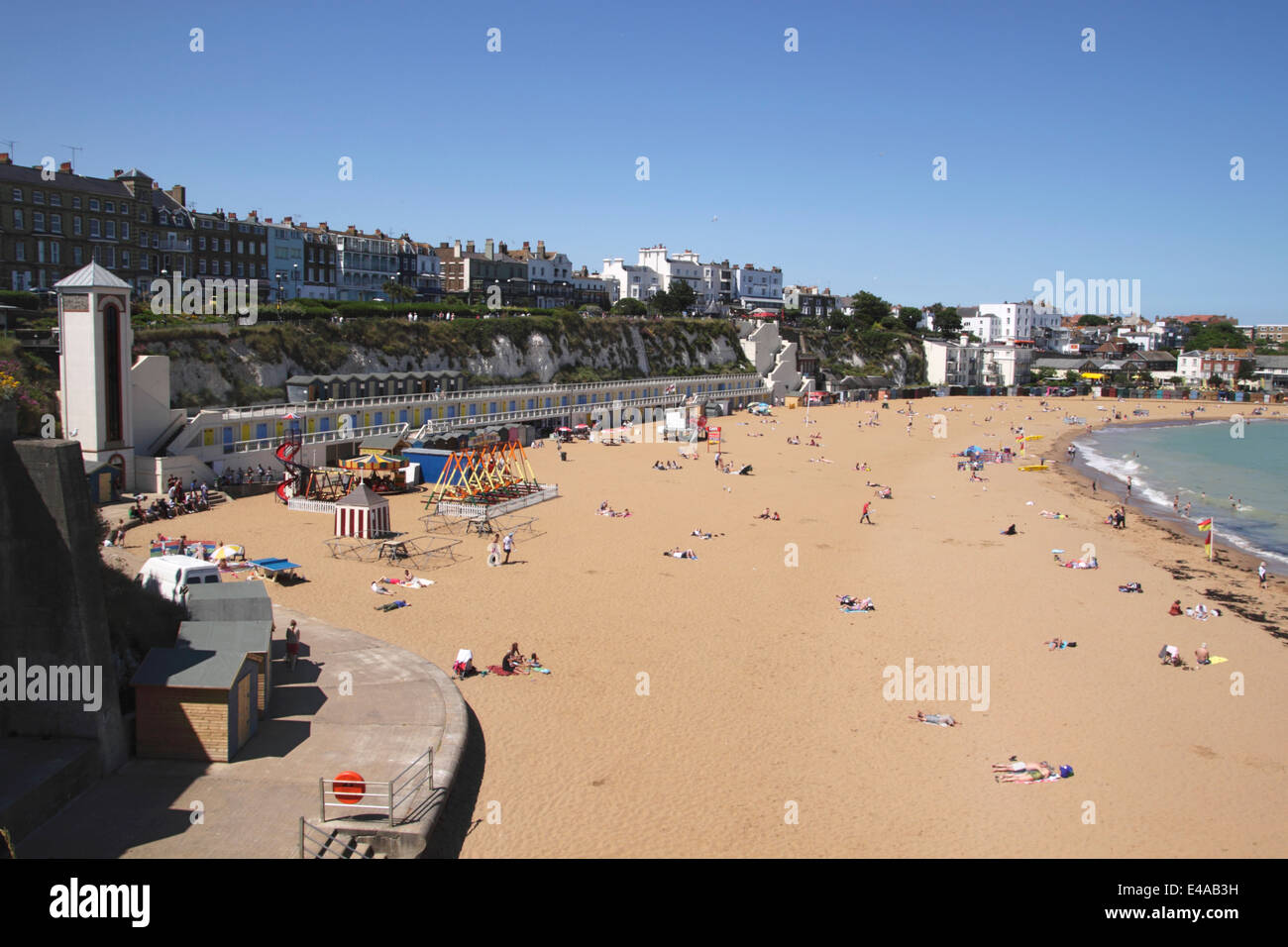 View of Viking Bay Beach and beach huts Broadstairs Kent Stock Photo ...