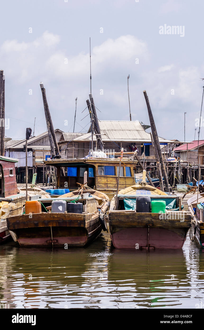 Indonesia, Riau Islands, Bintan Island, Fishing village, Fishing boats ...