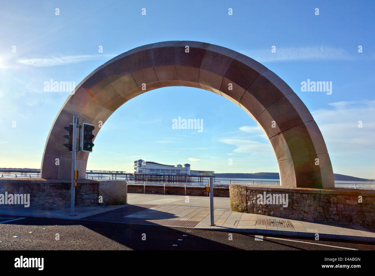 The Chinese granite archway and Grand Pier at Weston-super-Mare, North ...