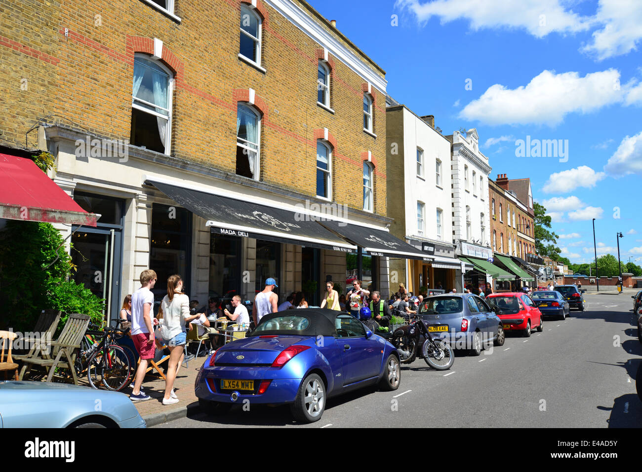 Pavement cafes, Bridge Street, East Molesey, Surrey, England, United ...