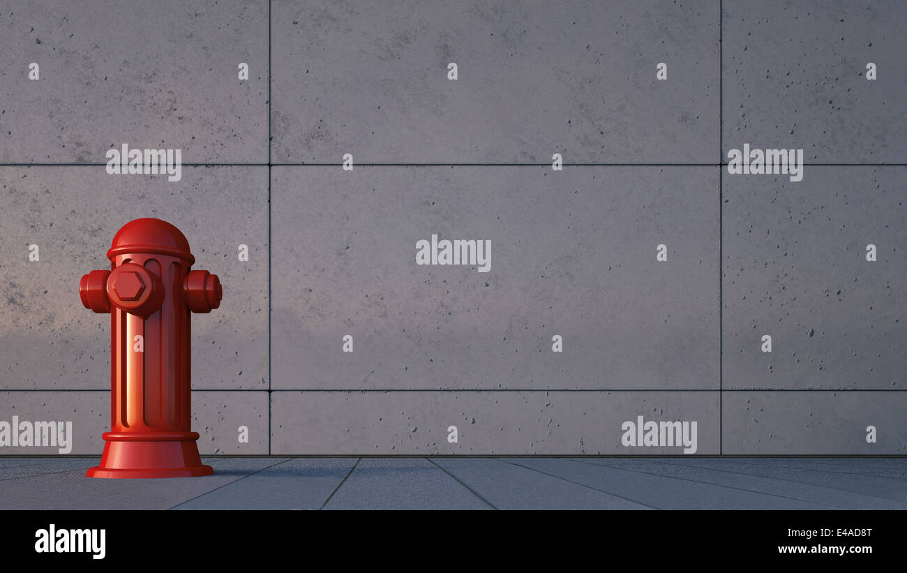 Red hydrant in front of concrete wall, 3D Rendering Stock Photo - Alamy