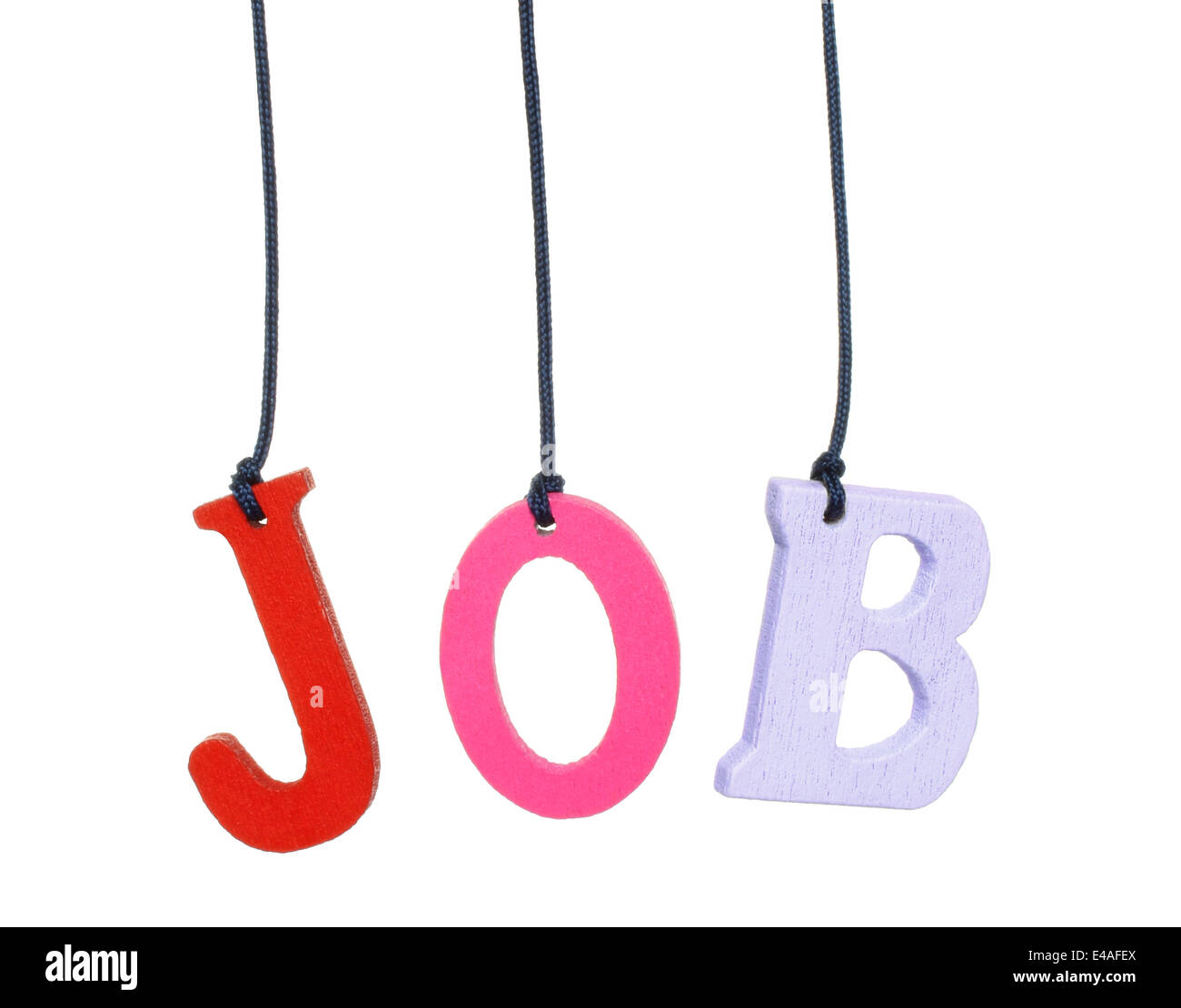 Color hanging wood job letters on white background Stock Photo - Alamy