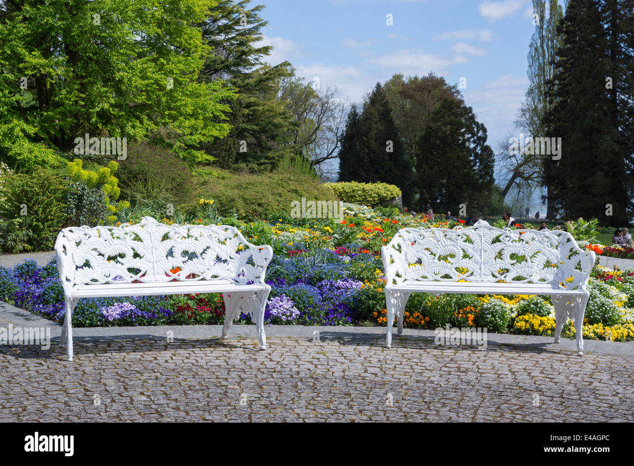 Germany, Baden-Wuerttemberg, Mainau, Benches in park Stock Photo - Alamy
