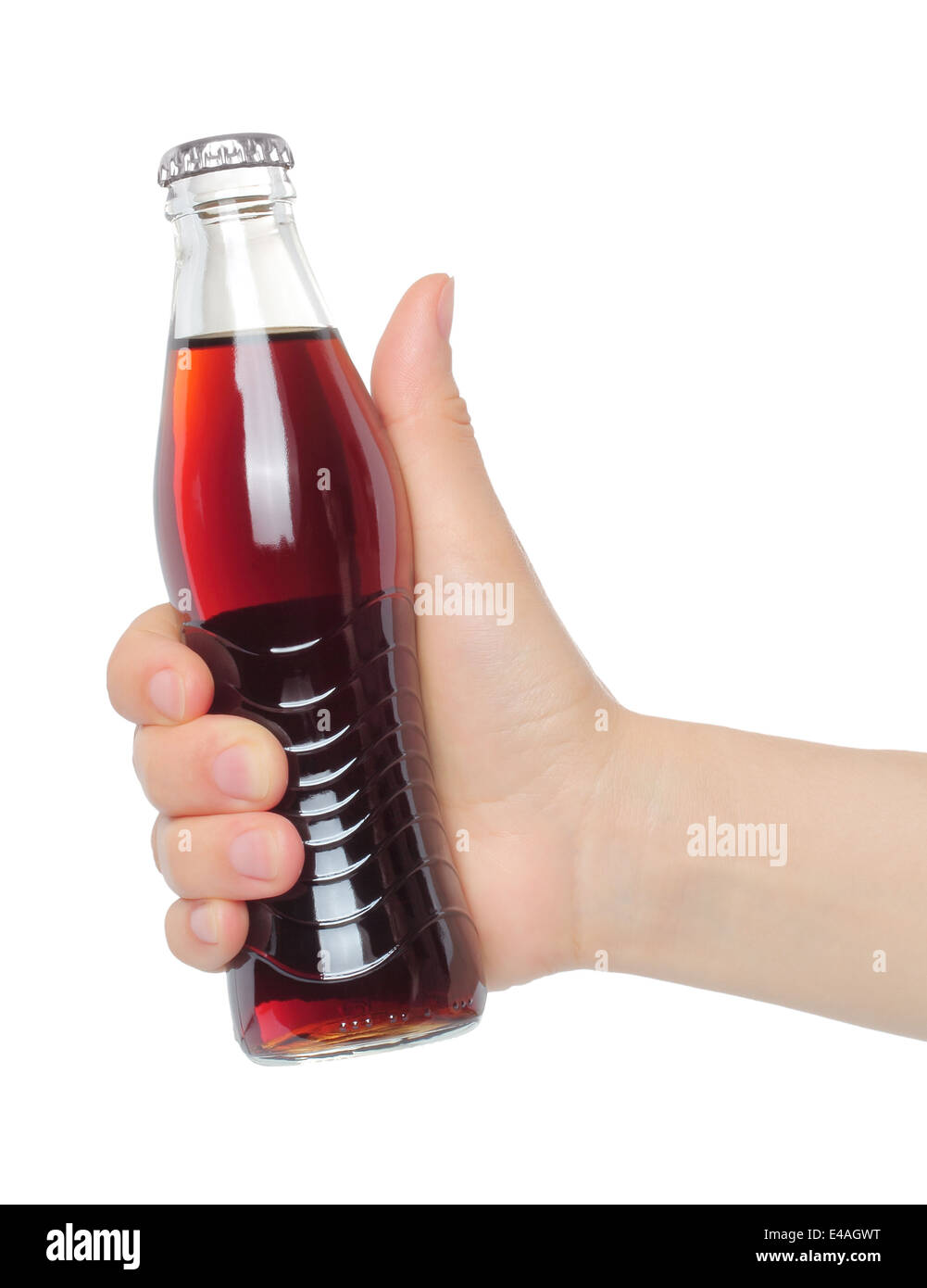 Hand with bottle of cola on white background Stock Photo - Alamy