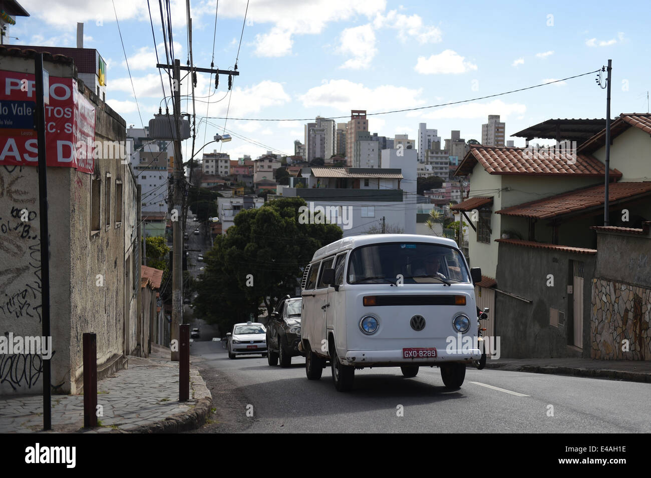 An old VW van drives on a street in downtown Belo Horizonte, Brazil, 07 ...