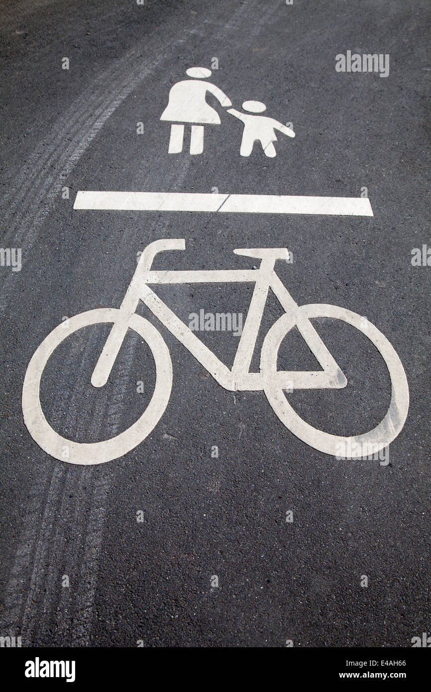 Road marking for pedestrians and cyclists Stock Photo - Alamy