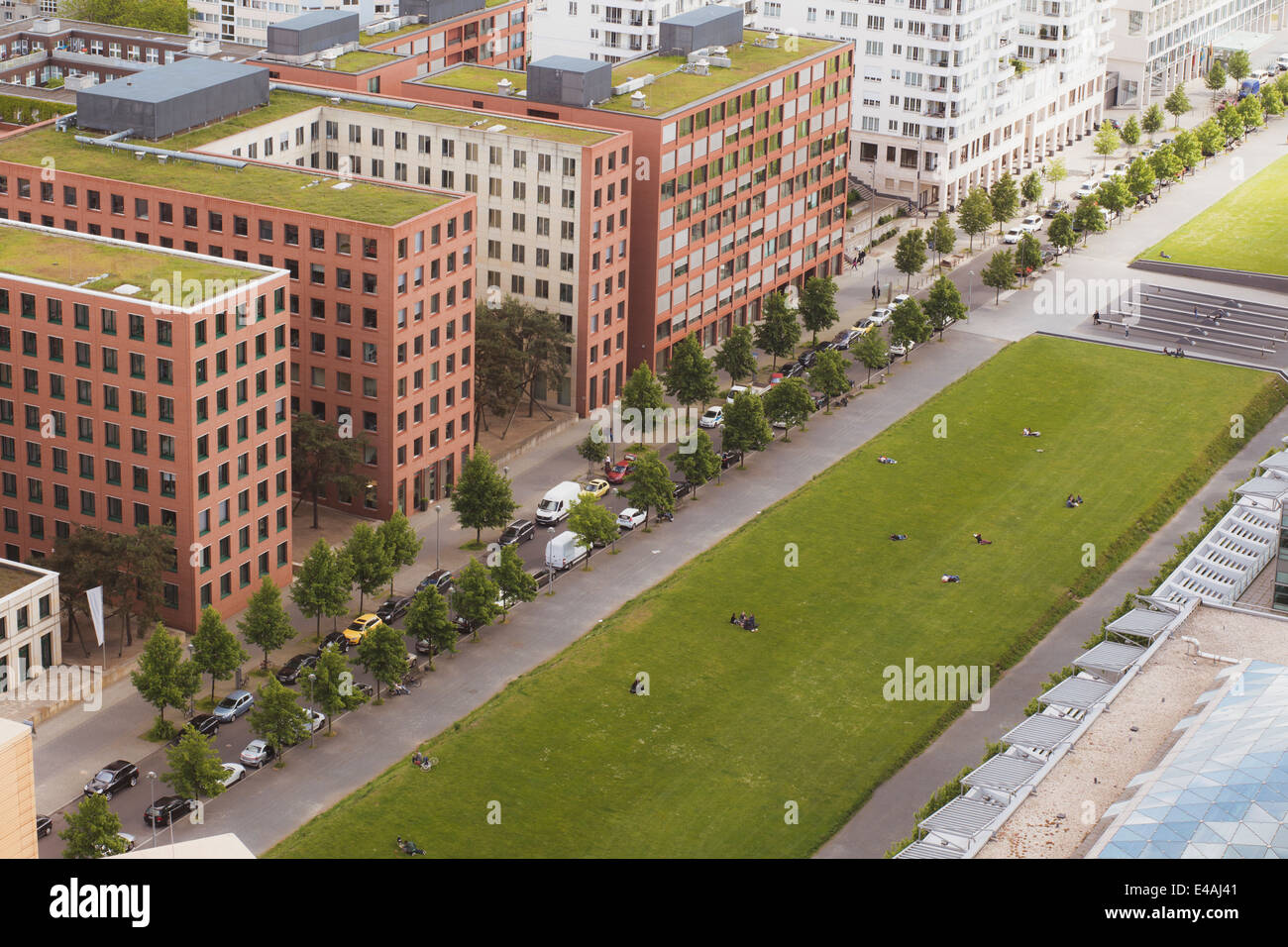 Germany, Berlin, people enjoying spring in park at Berlin Mitte, bird's ...