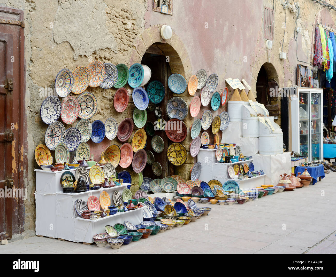 Morocco shop front showing handmade crafts and pottery Stock Photo - Alamy