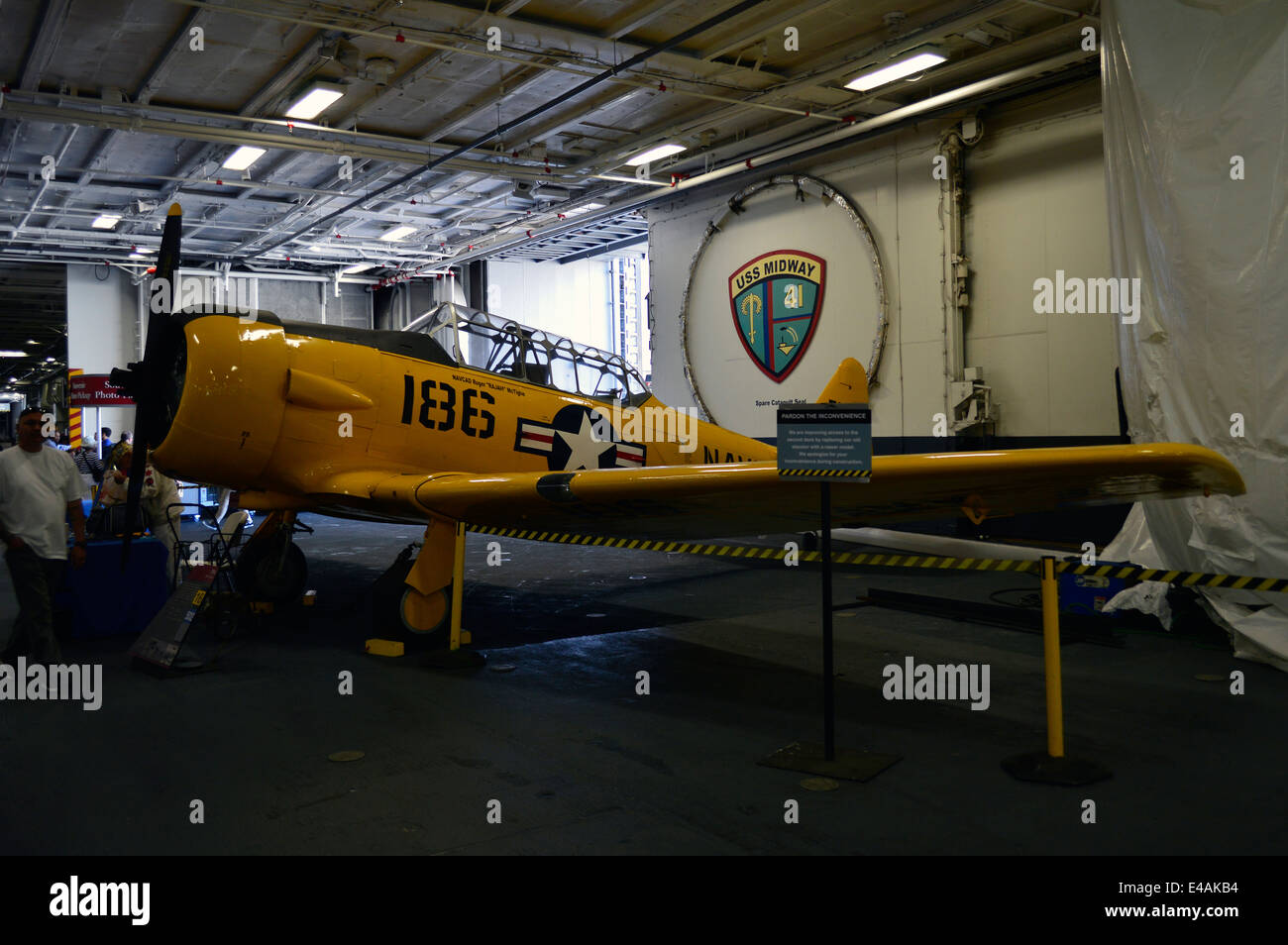 SNJ Texan in the Hanger deck of USS Midway in San Diego harbour Stock ...