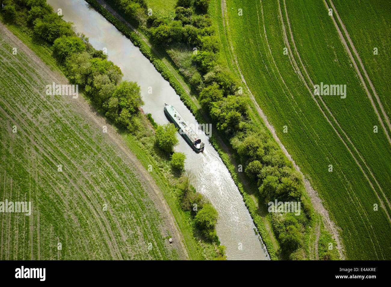 Kennet & Avon navigation canal with narrow boat aerial view Stock Photo ...