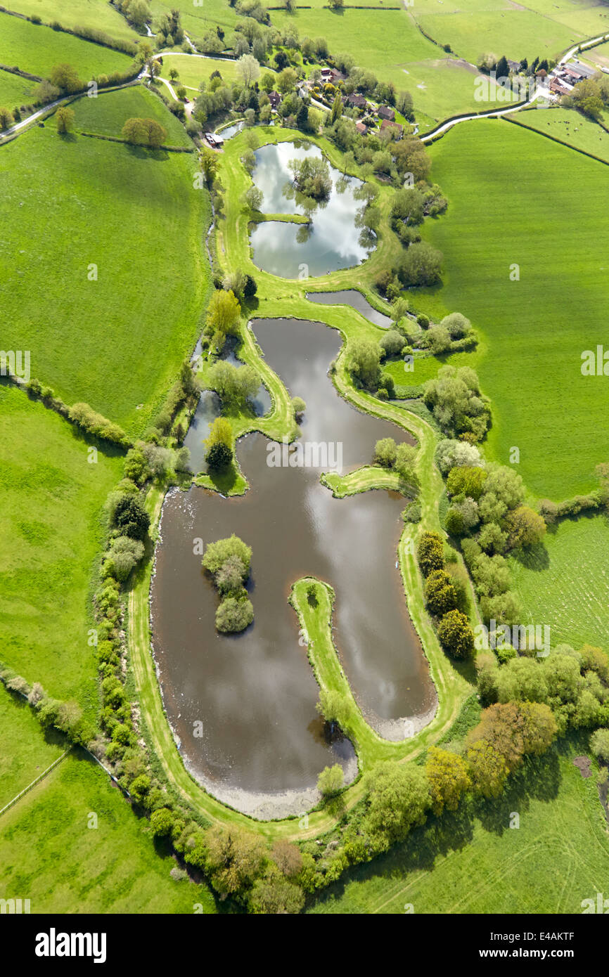 Aerial of inland fishery pond in countryside Stock Photo - Alamy