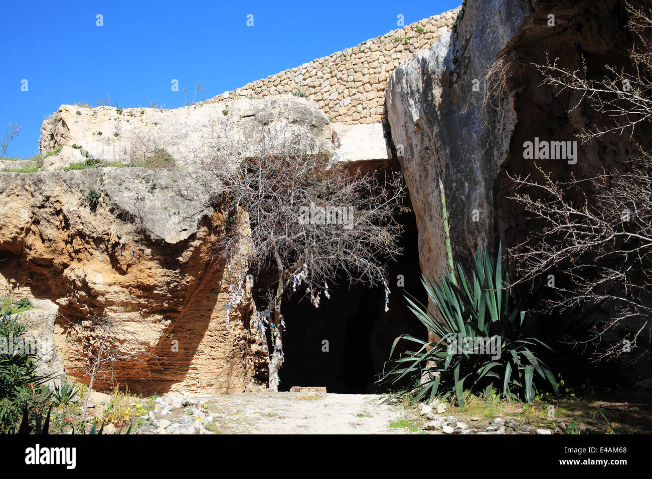 The entrance to the Christian Catacombs at Fabrica Hill, Paphos, Cyprus ...