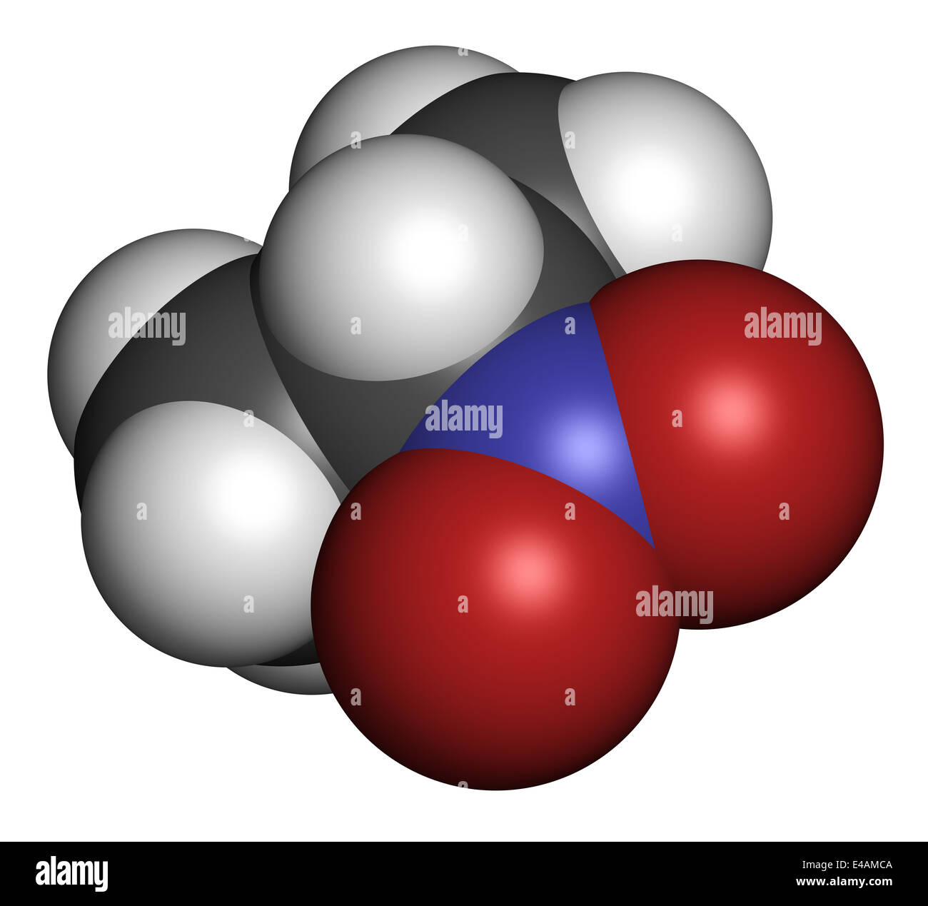 Nitropropane (2-nitropropane, 2-NP) chemical solvent molecule. Used as ...