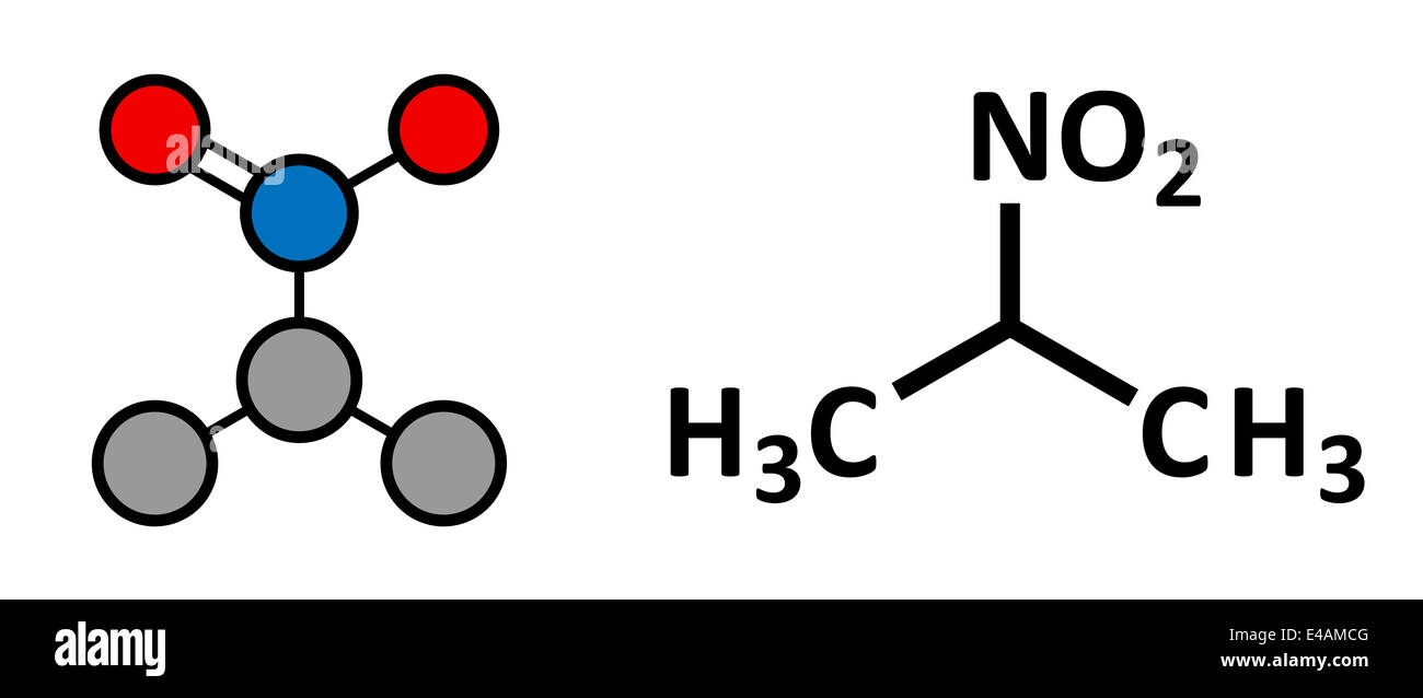 Nitropropane (2-nitropropane, 2-NP) chemical solvent molecule. Used as ...