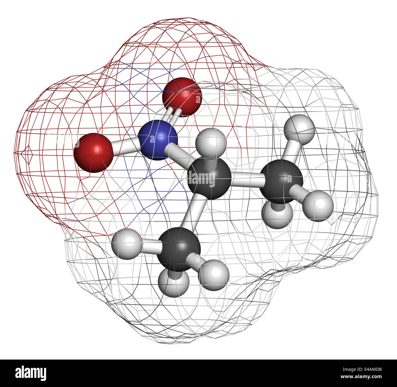 Nitropropane (2-nitropropane, 2-NP) chemical solvent molecule. Used as ...