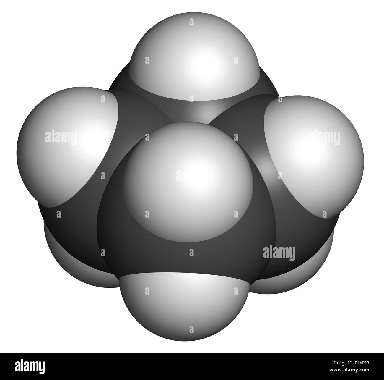 cyclobutane cyclic alkane (cycloalkane) molecule. Atoms are represented ...