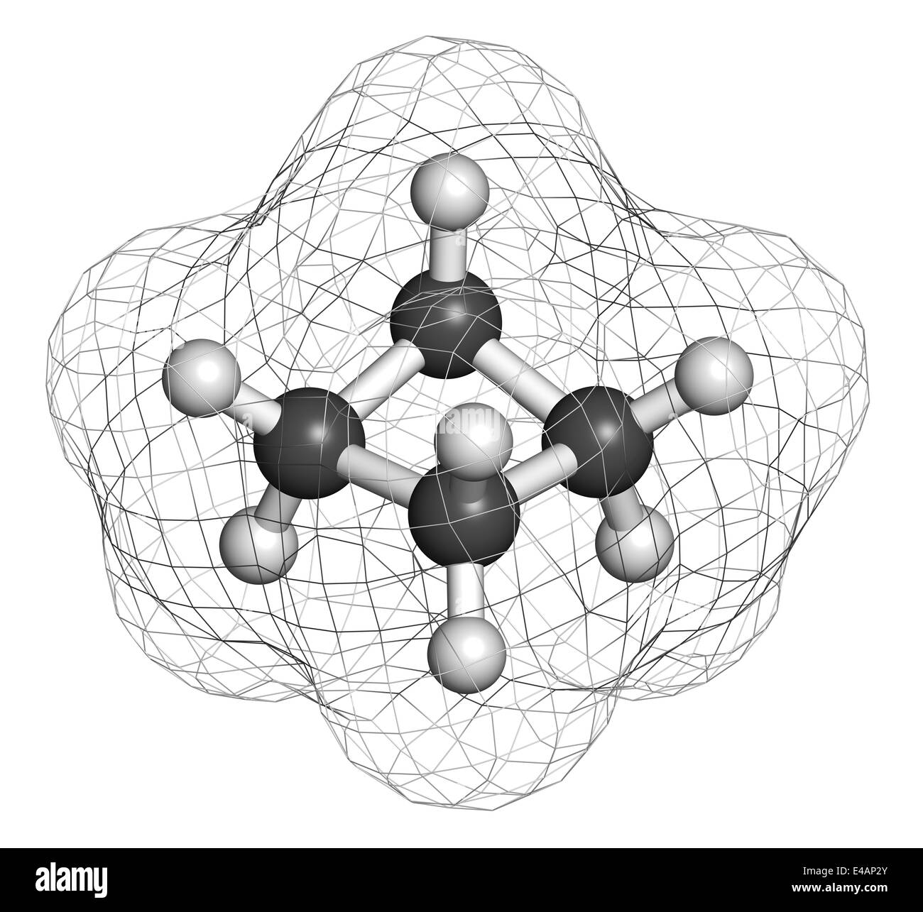 cyclobutane cyclic alkane (cycloalkane) molecule. Atoms are represented ...