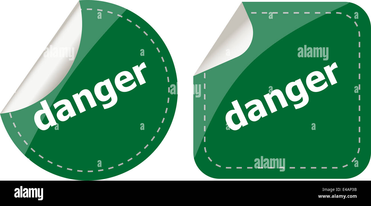 danger word on stickers web button set, label, icon Stock Photo - Alamy