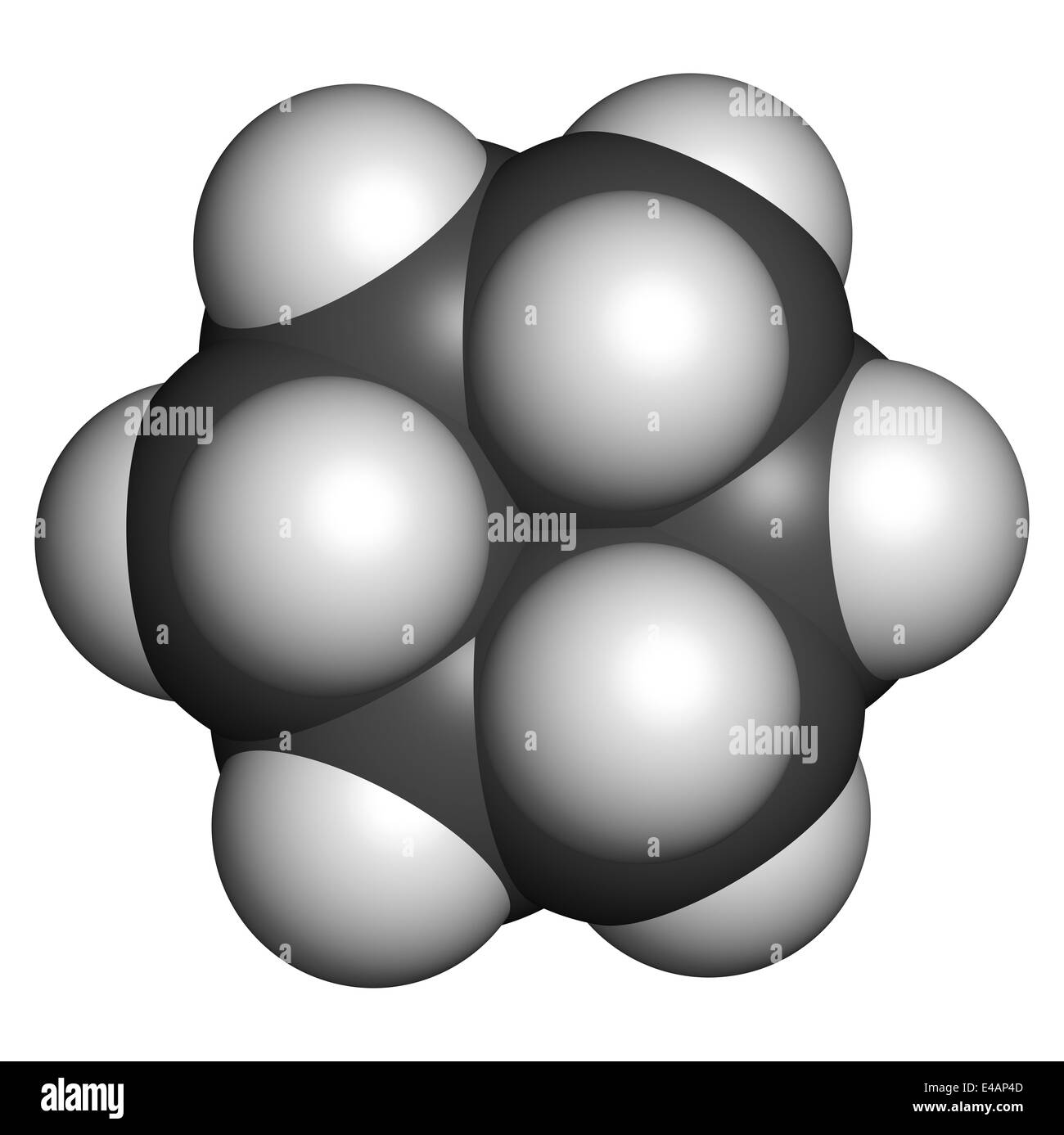 Cyclohexane chemical solvent molecule. Atoms are represented as spheres ...