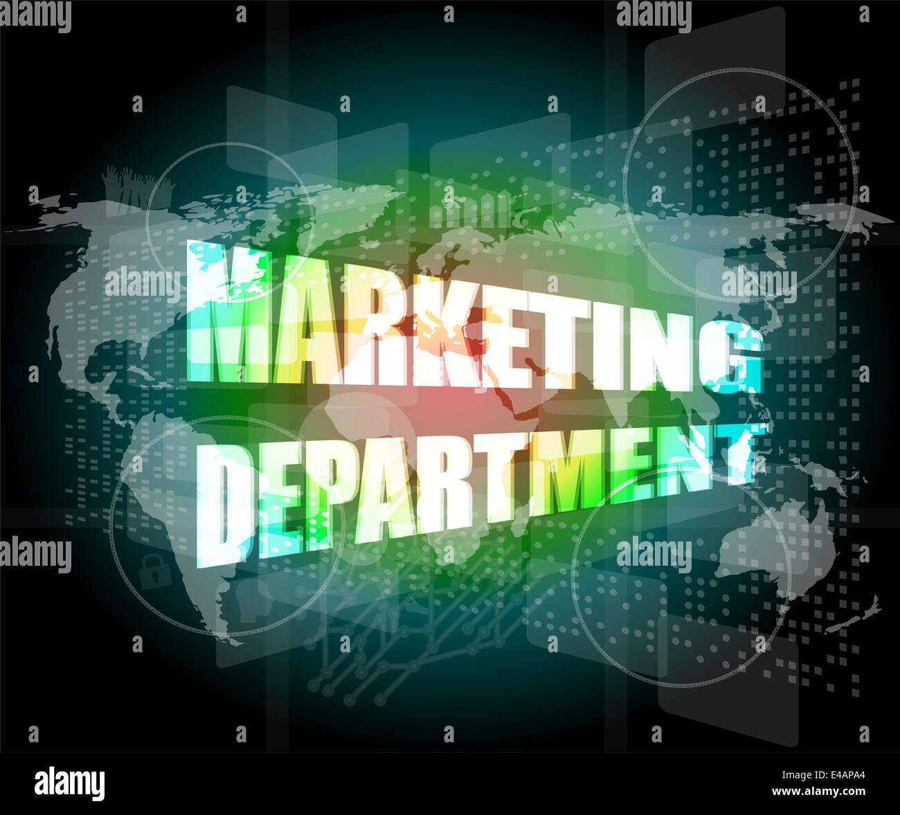marketing department words on digital screen with world map Stock Photo ...