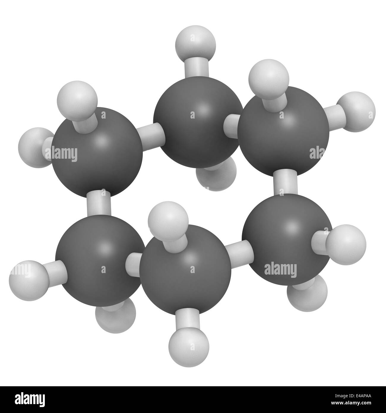 Cyclohexane chemical solvent molecule. Atoms are represented as spheres ...