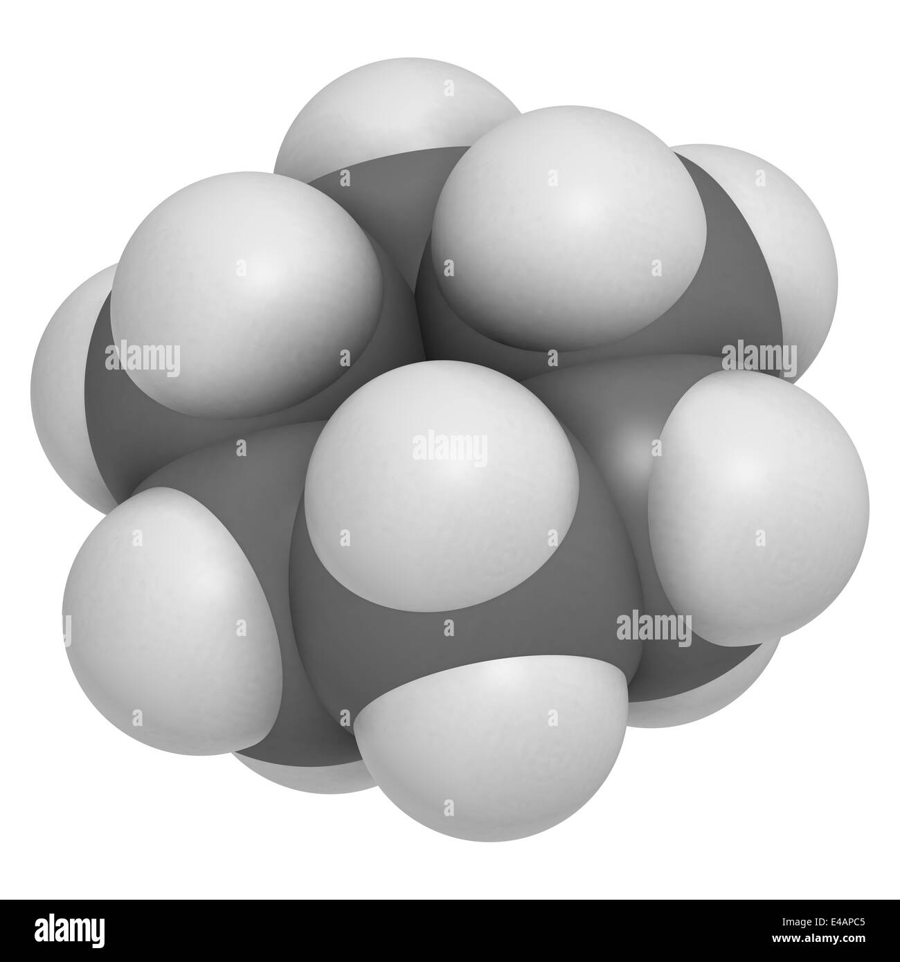 Cyclohexane chemical solvent molecule. Atoms are represented as spheres ...