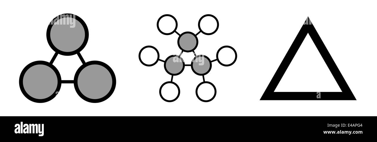 Cyclopropane cycloalkane molecule. Used as anaesthetic. Stylized 2D ...